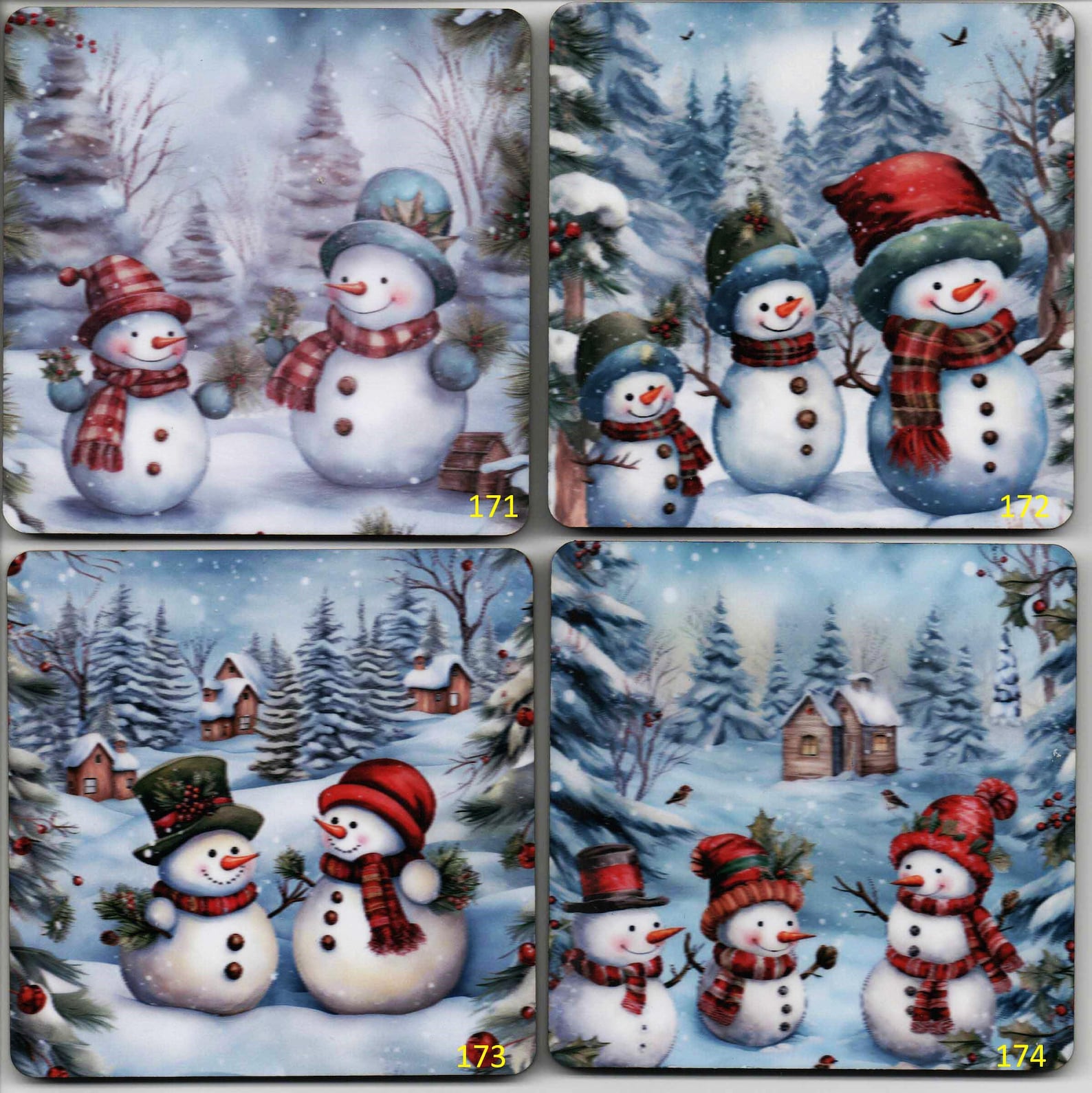 Christmas SNOWMAN SNOWMEN Large Square COASTERS 4" Mdf Hot Cold ...