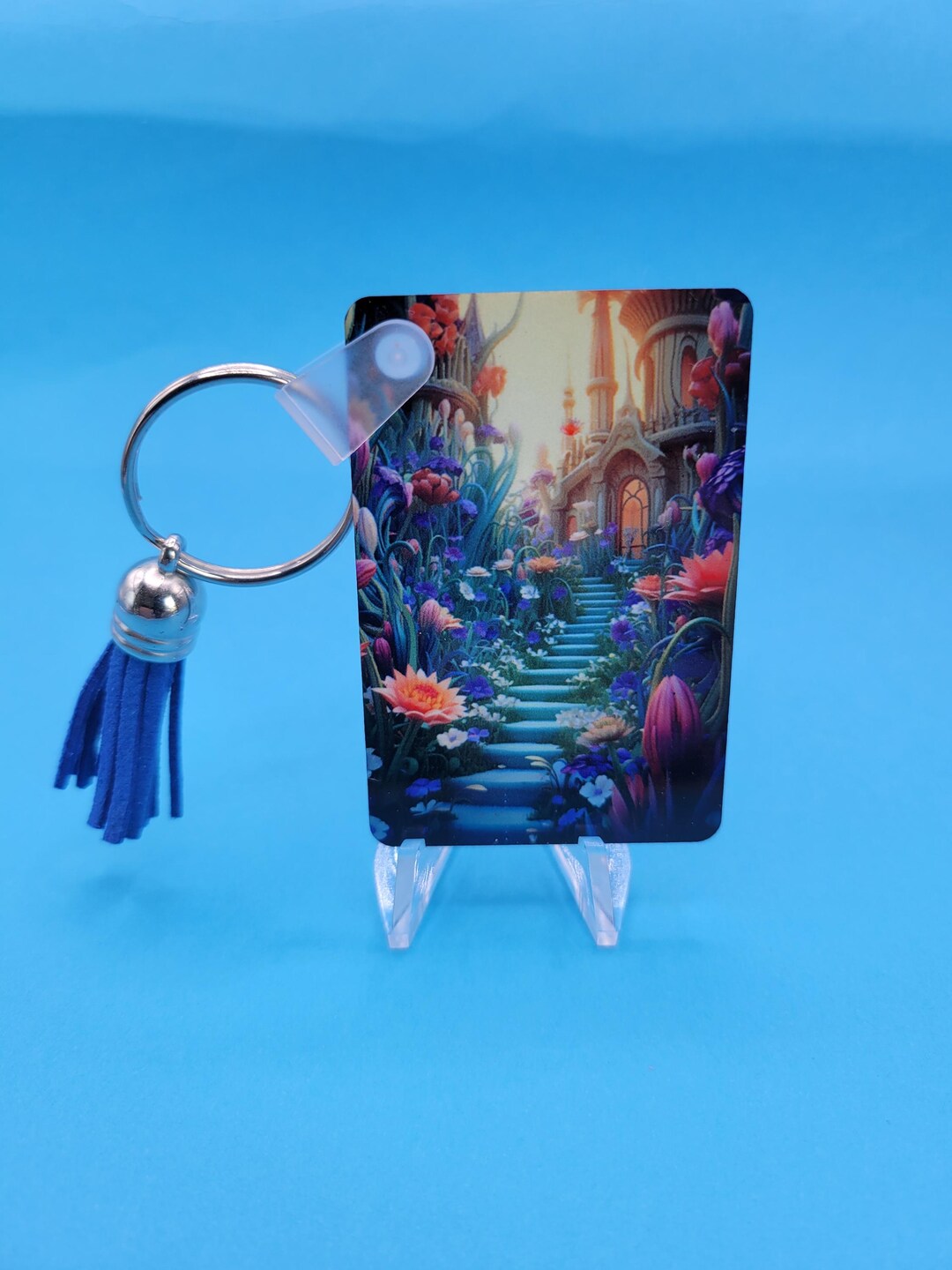 KEYCHAIN RECTANGLE and Keyring Tassel Flowers Stairs Design 2 3/8 X 1 1 ...