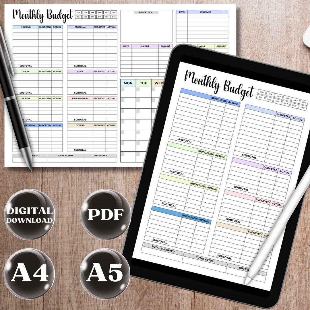Monthly Budget Planner, Printable Finance Tracker, Customizable Monthly ...