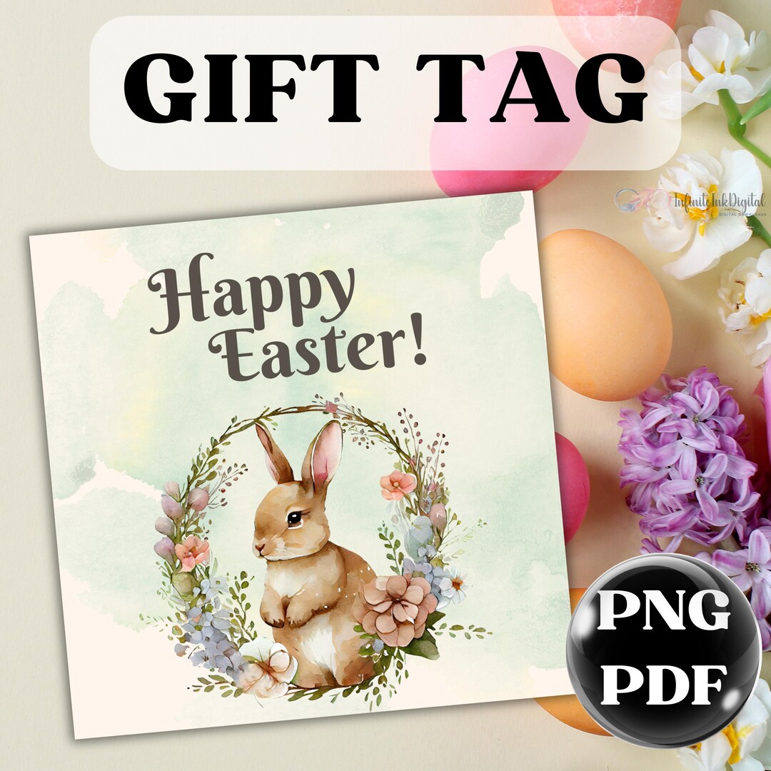 Digital Easter Gift Tag, Printable Happy Easter Gift Label, Printable ...