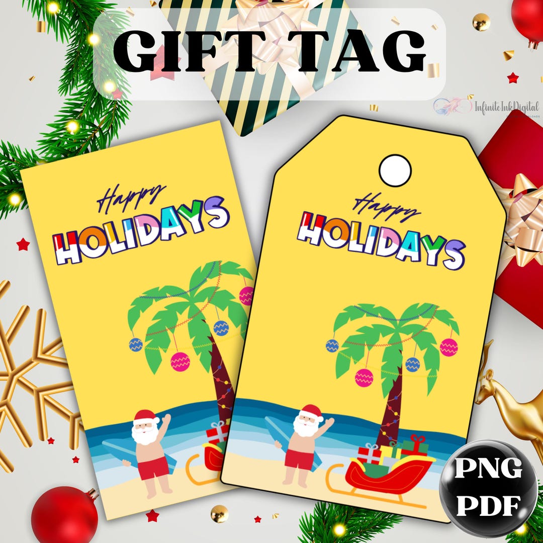 Happy Holidays Gift Tag, Cute Printable Gift Tag, Digital Christmas Tag ...