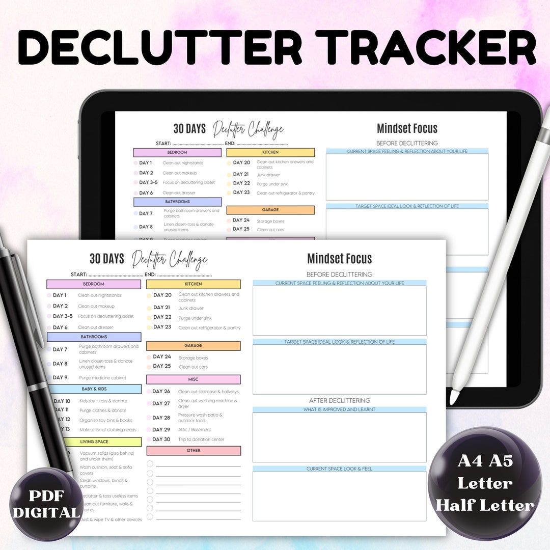 Decluttering Cleaning Schedule, Monthly Decluttering Challange Log ...