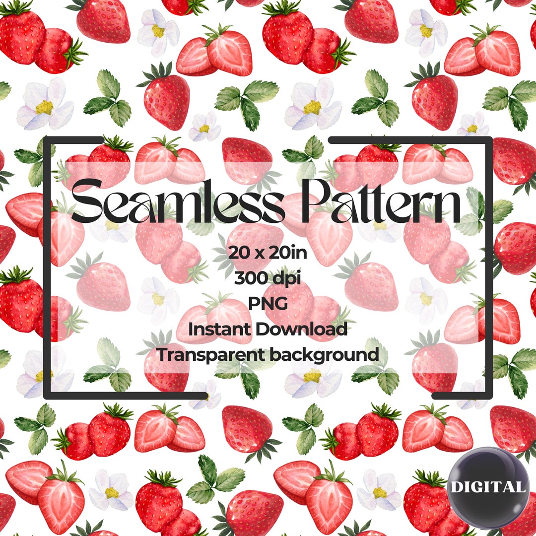 Strawberry Seamless Pattern, Printable Summer Fruit & Floral Repeating ...