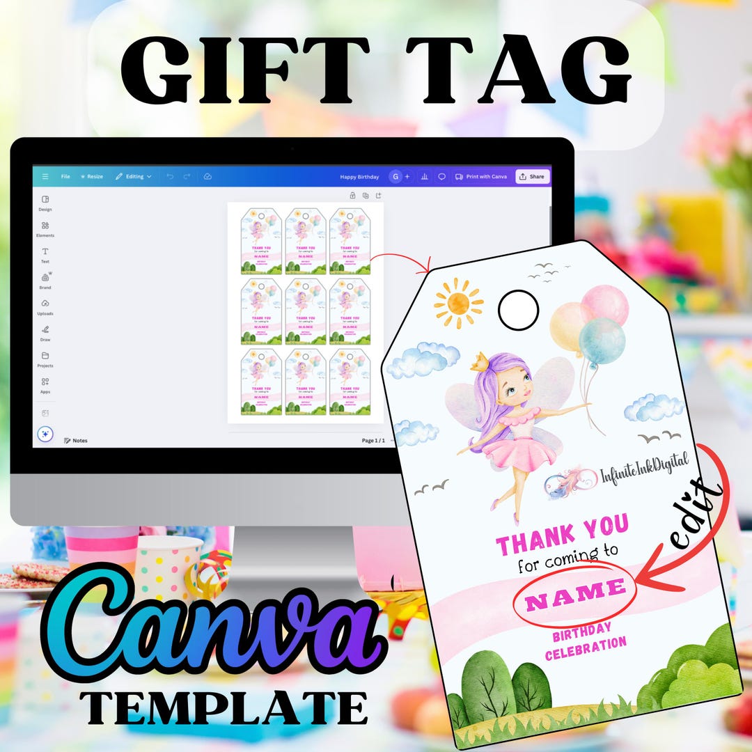 Happy Birthday Tag, Printable Birthday Gift Tag, Canva Editable Tag ...