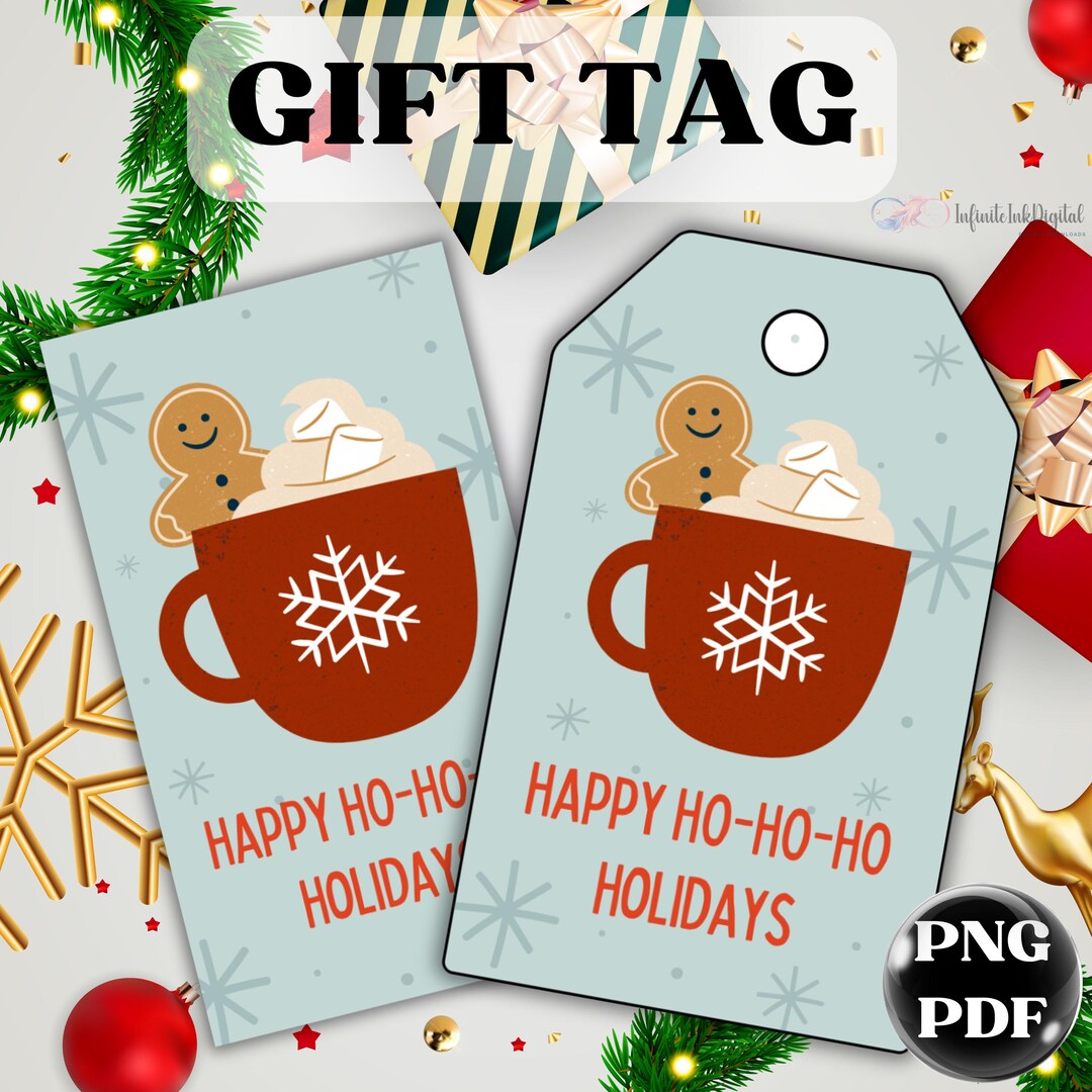 Happy Holidays Gift Tag, Cute Printable Gift Tag, Digital Christmas Tag ...
