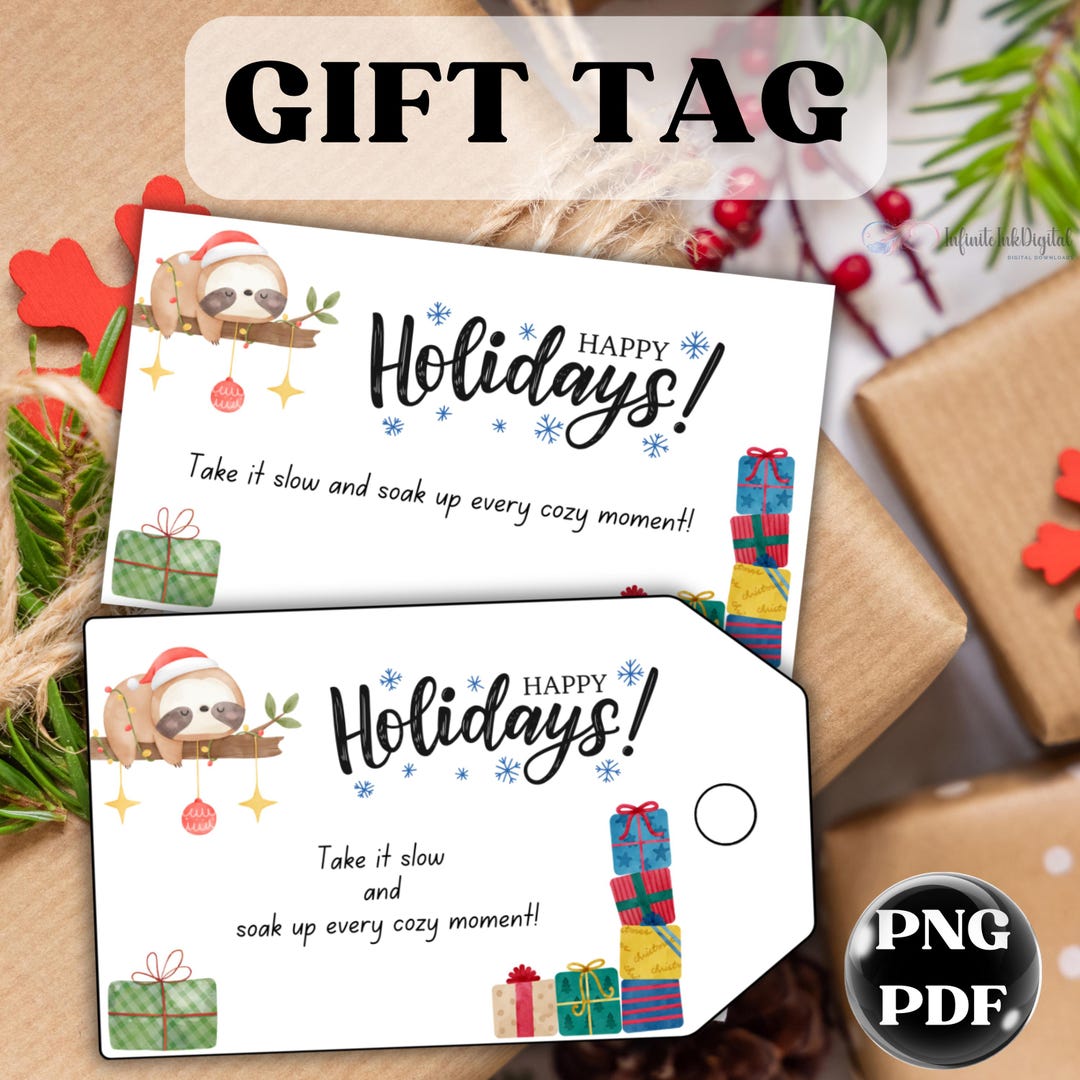 Happy Holidays Gift Tag, Cute Printable Gift Tag, Digital Christmas Tag ...