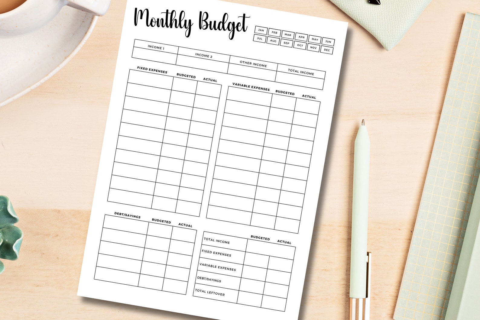 Monthly Budget Planner, Printable Paycheck Finance Tracker, Editable ...
