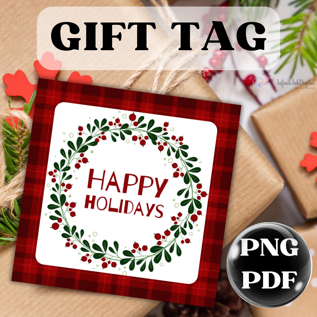 Happy Holidays Gift Tag, Cute Printable Gift Tag, Digital Christmas Tag ...