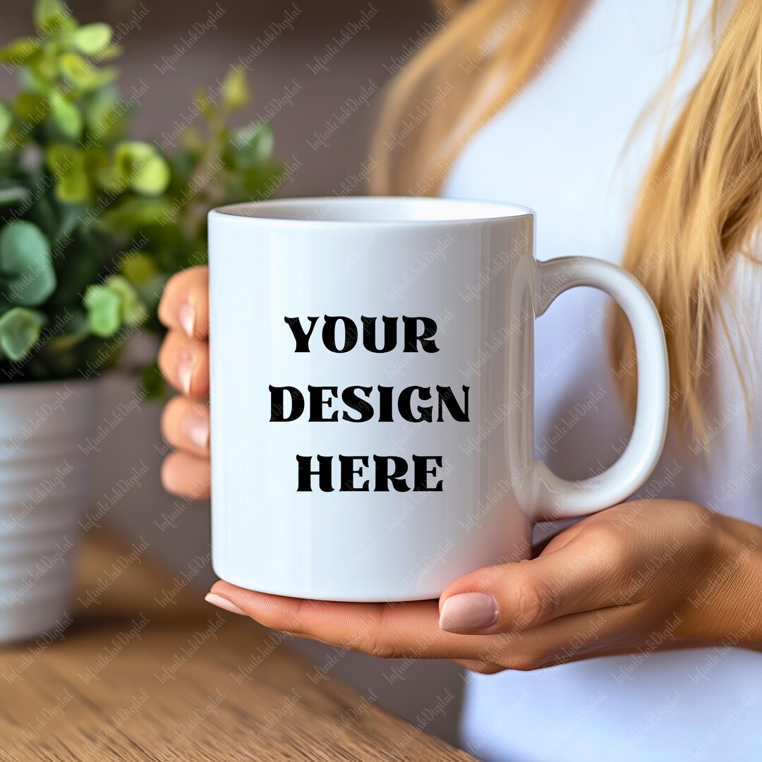 White Ceramic Mug Mock Up, Hand Held Mug Mockup, 11 Oz Blank Coffee Mug ...