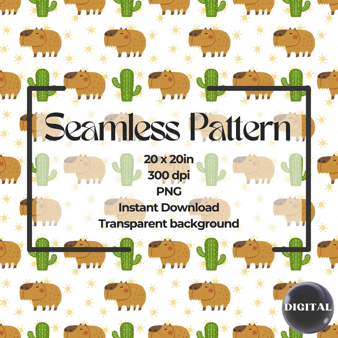 Capybara Seamless Digital Pattern, Endless Repeat Design, Cactus Sun ...