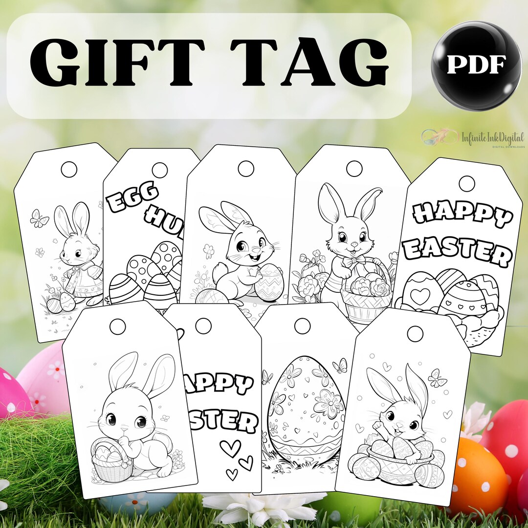 Printable Easter Gift Tags, Digital Happy Easter Tags, Coloring Gift ...