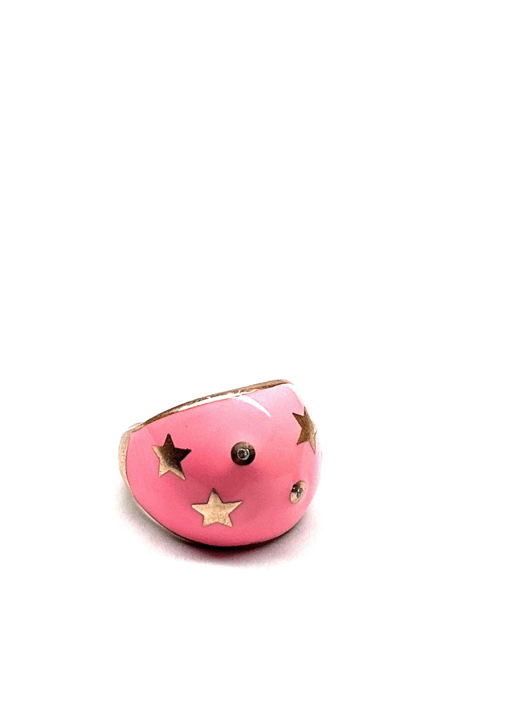 Pink Enamel Dome Ring, Rose Gold Star Ring, Solitaire Ring, Yellow ...