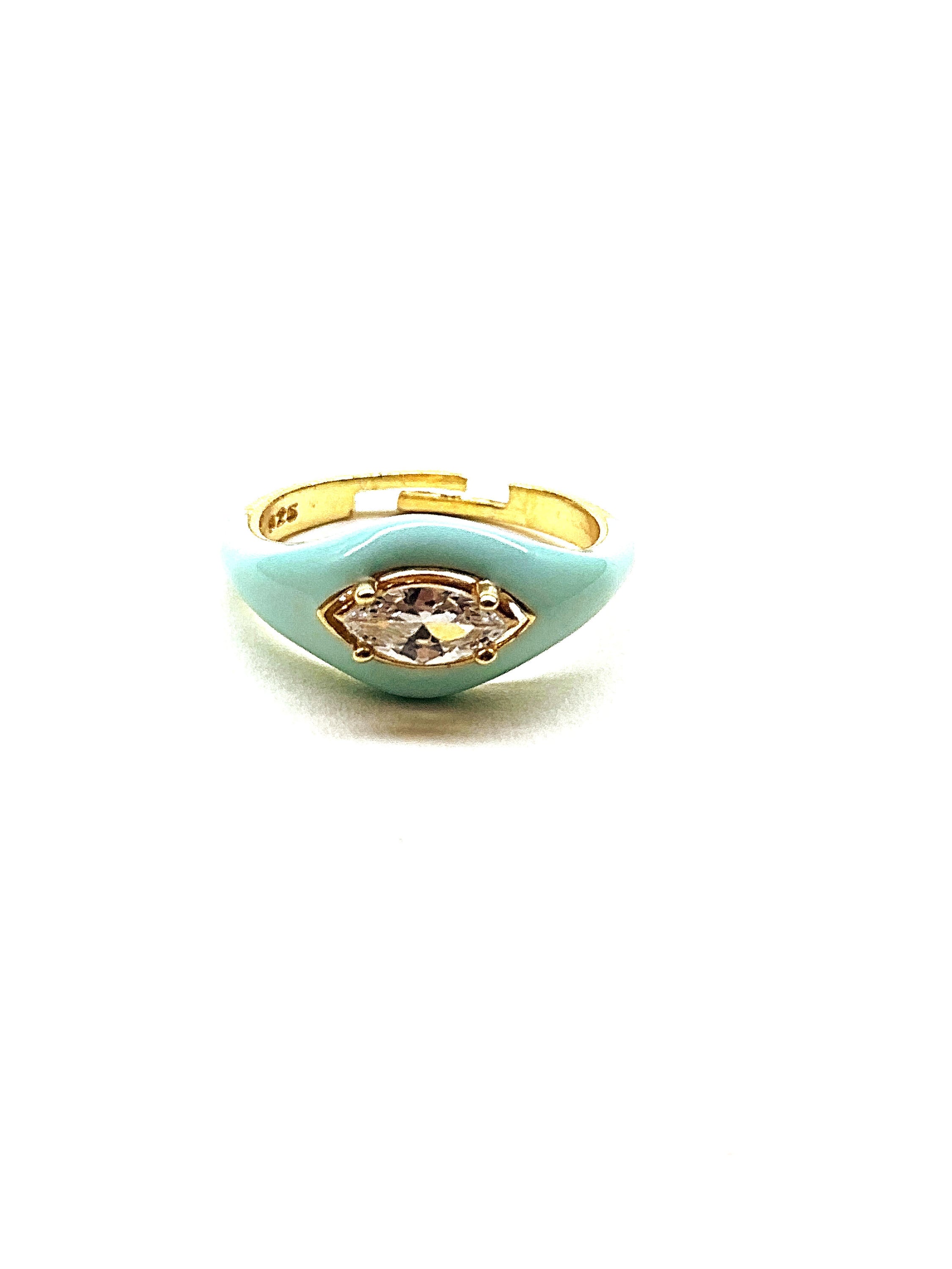 Mint Green Enamel Ring, Marquise CZ Ring, Oval Band Ring, 925 Solid Silver Rose Vermeil Ring ...