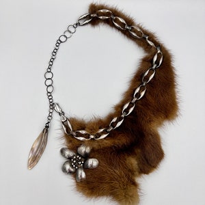 Genuine Fox Fur, Daisy Sterling Silver Bib Necklace. Special Production ...