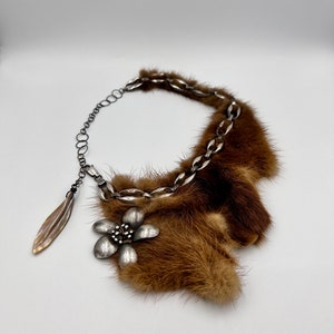 Genuine Fox Fur, Daisy Sterling Silver Bib Necklace. Special Production ...