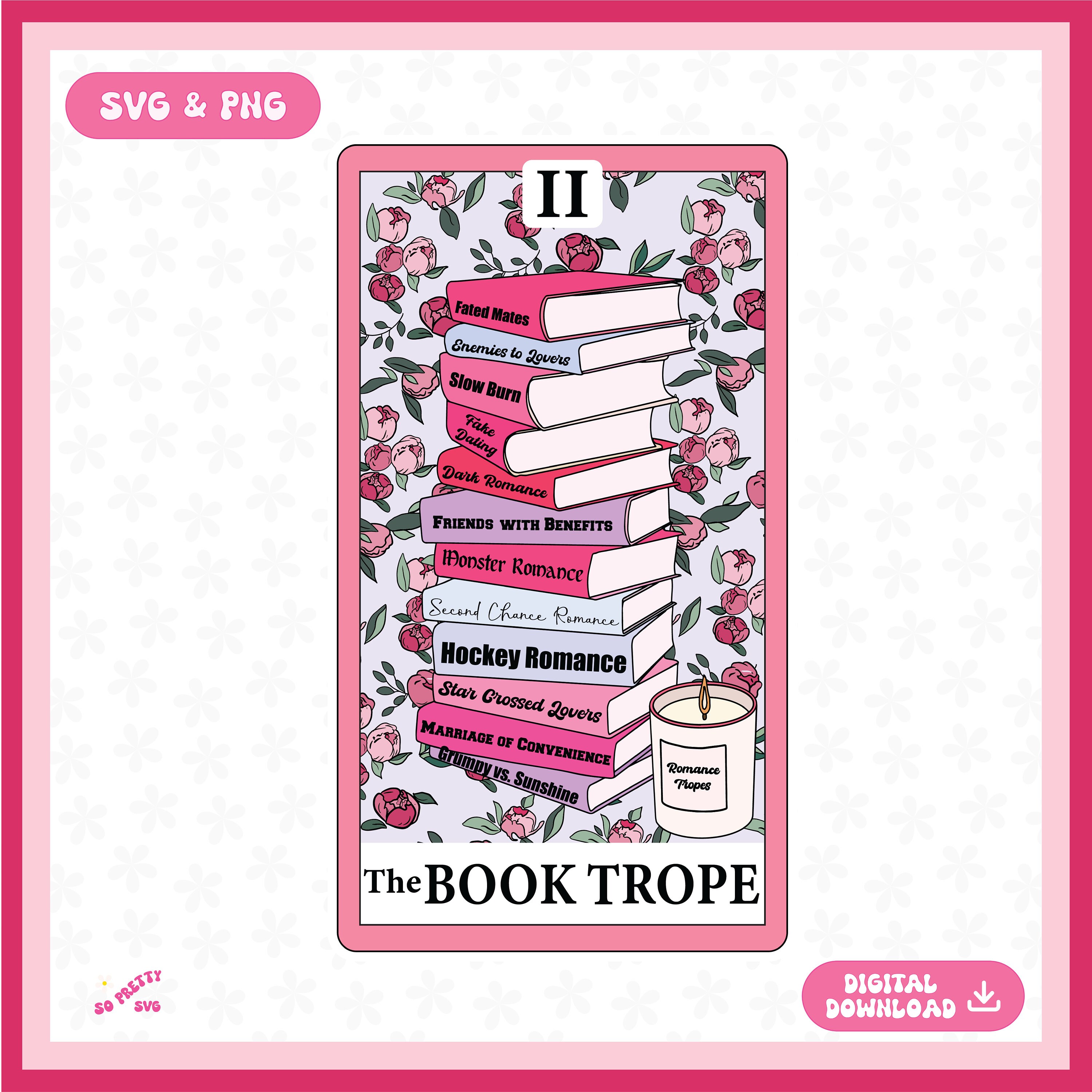 The Book Trope Tarot Card Bookish PNG SVG, Spicy Bookmark Template ...