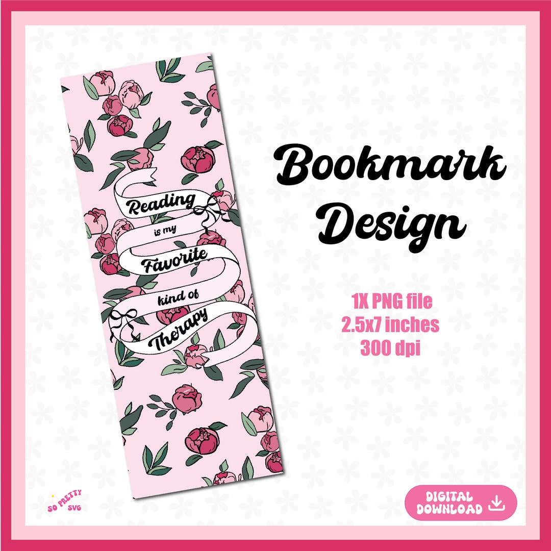 Reading is My Favorite Kind of Therapy Bookmark PNG, Cute Bookmark Png ...