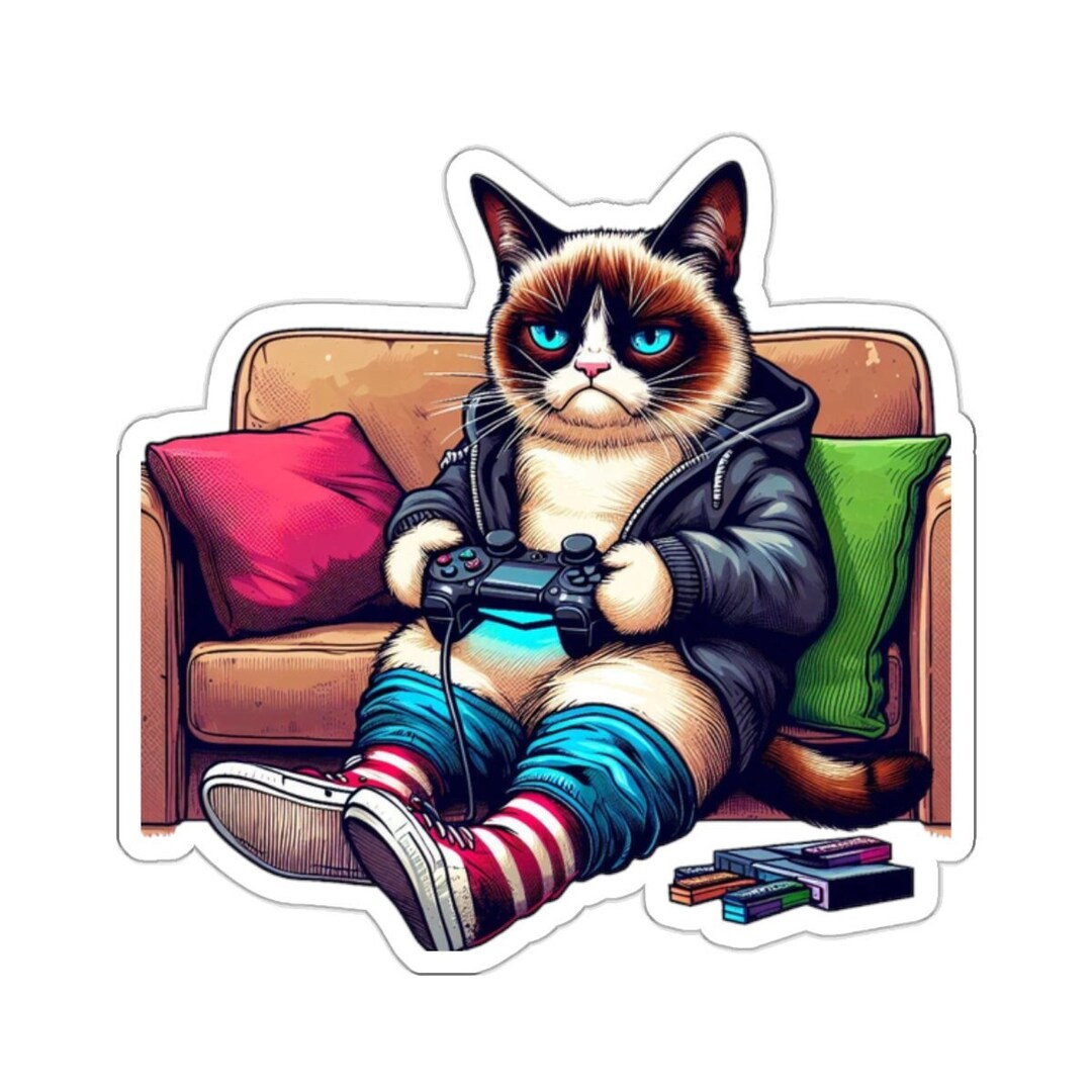 Grumpy Cat Gamer Humor Sticker, Gaming Sticker, Laptop Sticker, Gamer ...