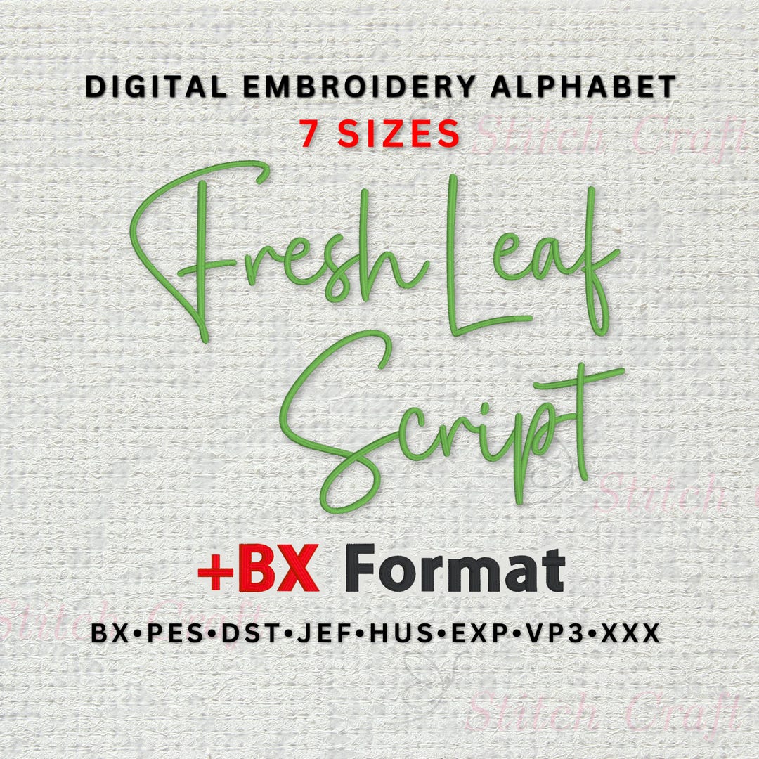 Fresh Leaf Script Font Embroidery Alphabet in 7 Sizes - Instant ...
