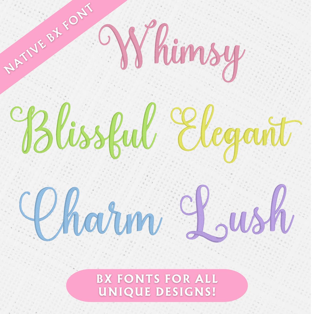Lush BX Embroidery Font - Script Design - Native Bx Fonts - 5 Sizes ...