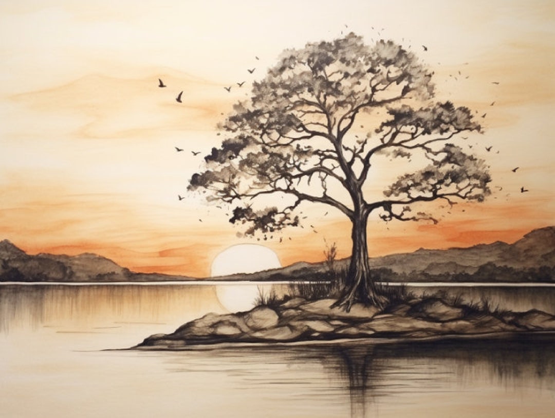 Rustic, Vintage Landscape Pencil Art, Digital Art Download. Perfect ...
