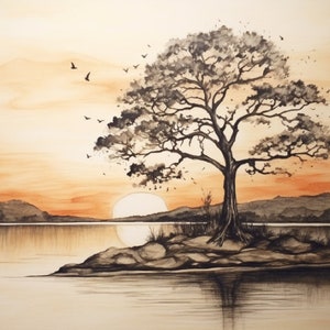 Rustic, Vintage Landscape Pencil Art, Digital Art Download. Perfect ...