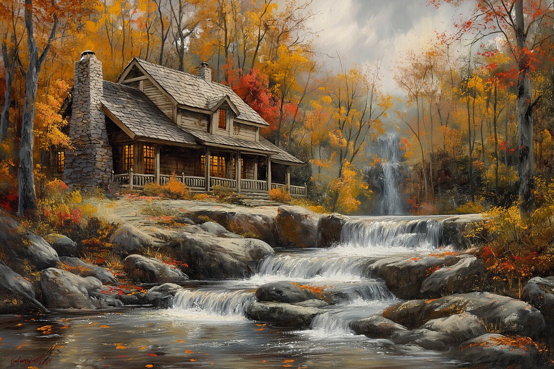 Vintage Style Artwork, Rustic Cottage, Oil Painting, Digital Art, Gift ...