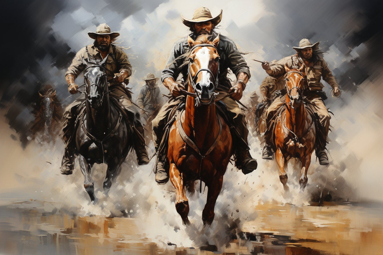 Wild West Painting of Cowboys, Majestic Art Piece, Rustic Art, Emerging ...