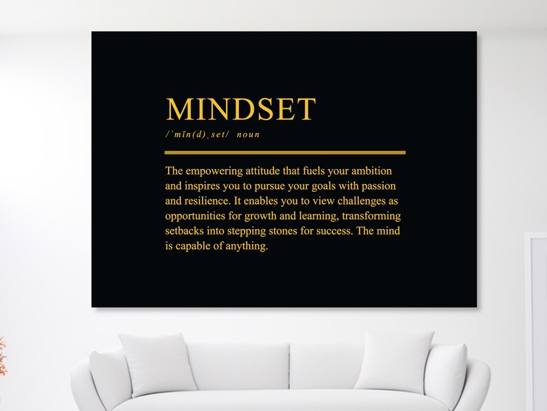 Mindset Definition Noun Inspirational Wall Art Canvas Print Modern ...