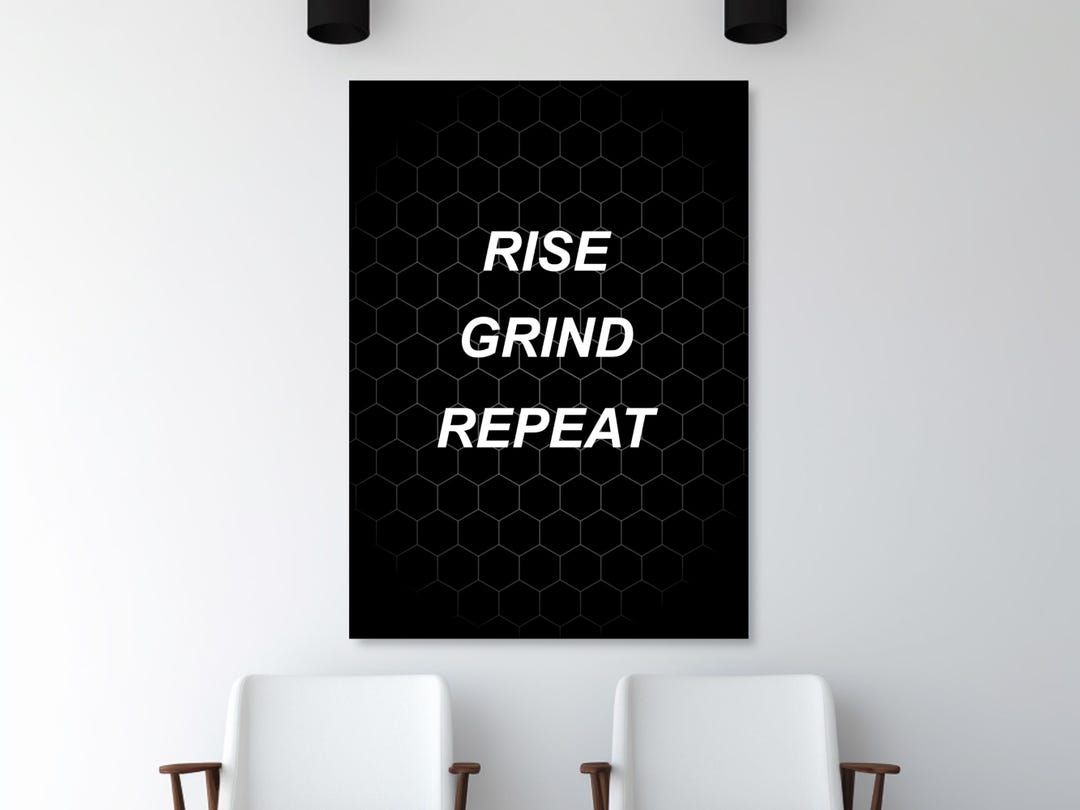Rise Grind Repeat Canvas Print, Hexagon Grid, Motivational Office Decor ...