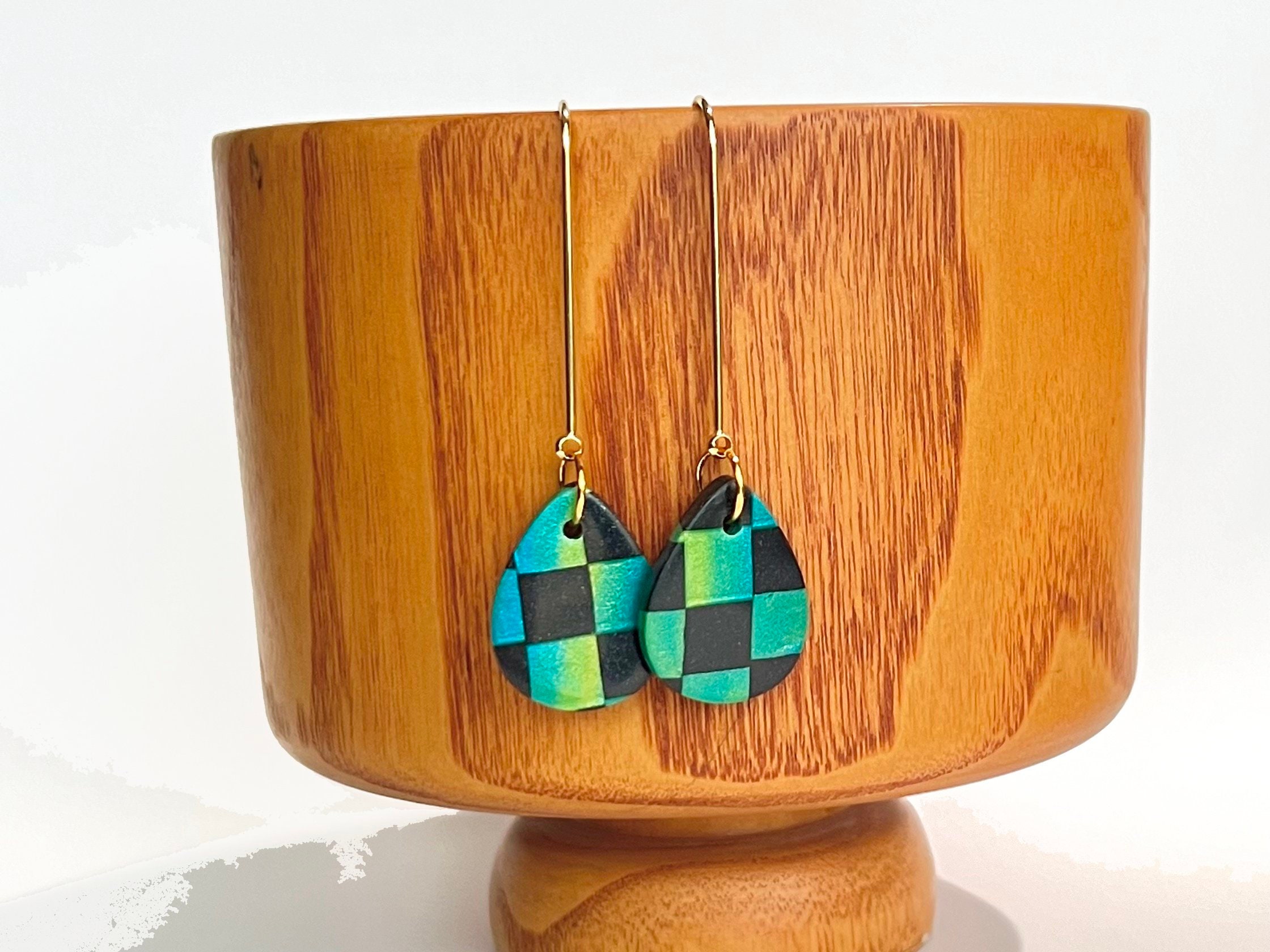 Dramatic Checkerboard Petite Polymer Clay Earrings - Etsy