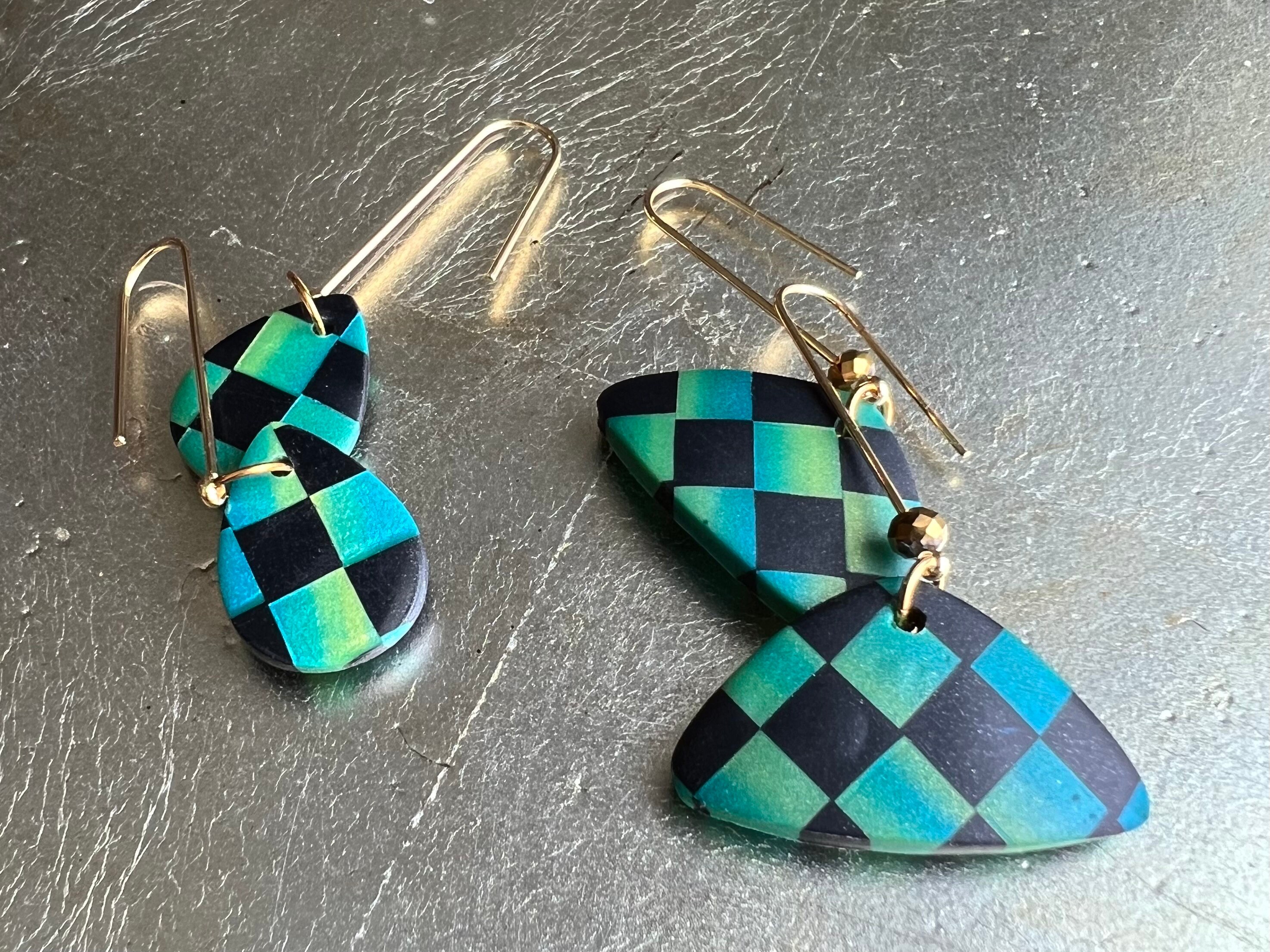 Dramatic Checkerboard Petite Polymer Clay Earrings - Etsy