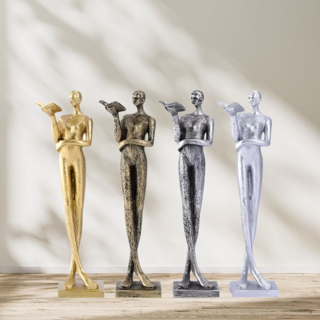 Reading Statue Figurine Bookshelf Decor Resin Sculptures for Home ...