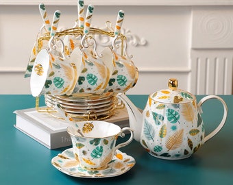 European Ceramic Coffee Set Ceramic Coffee Cup and Saucer Set High-end Gold-rimmed Ceramic Tea ...