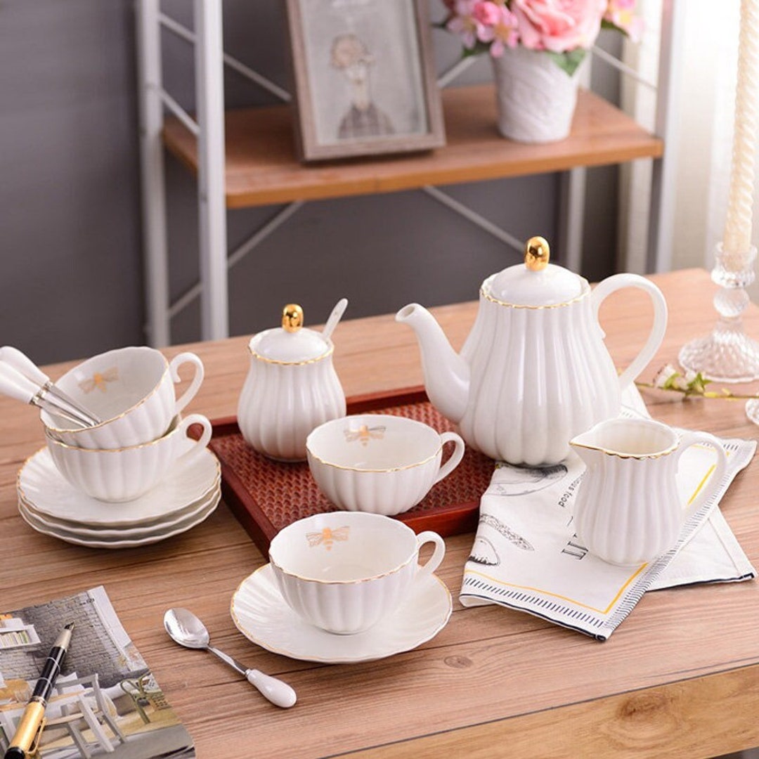 British Ceramic Coffee Set Ceramic Coffee Cup and Saucer Set European Ceramic Tea Set Simple ...