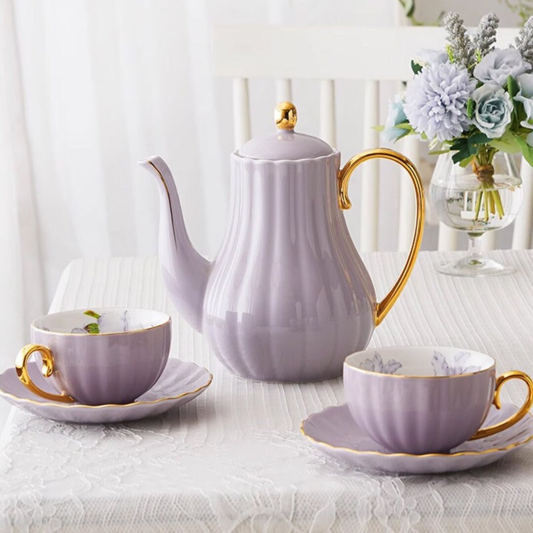 Creative Macaron Purple Ceramic Coffee Set Afternoon Tea Set Tea Pot ...