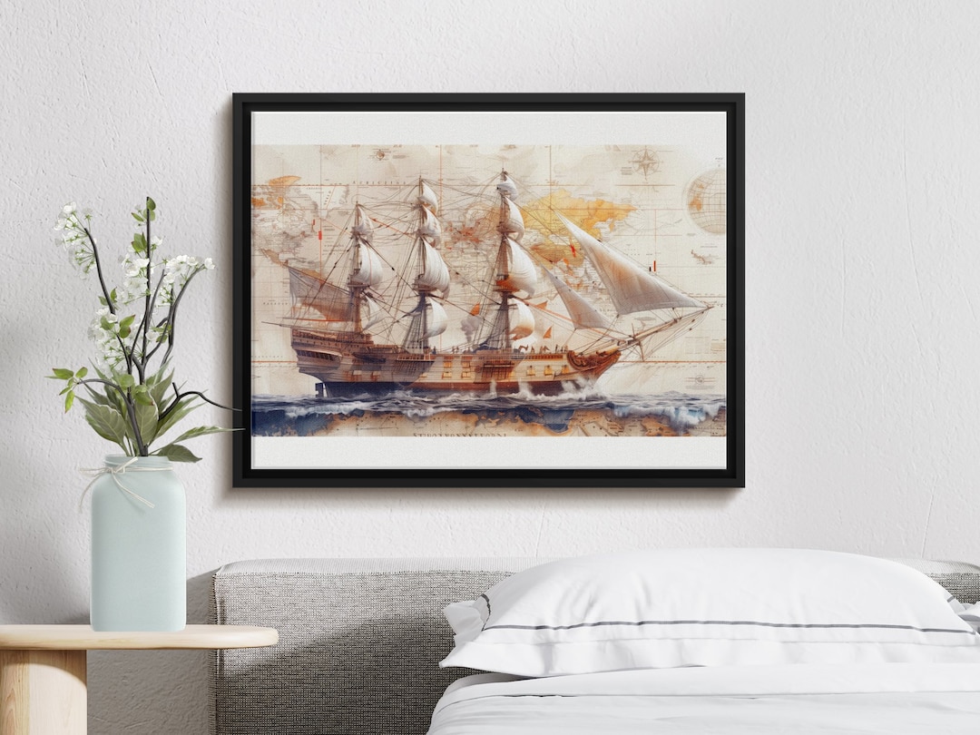 Vintage Nautical Ship Print, Classic Sailing Vessel Poster, Old World ...