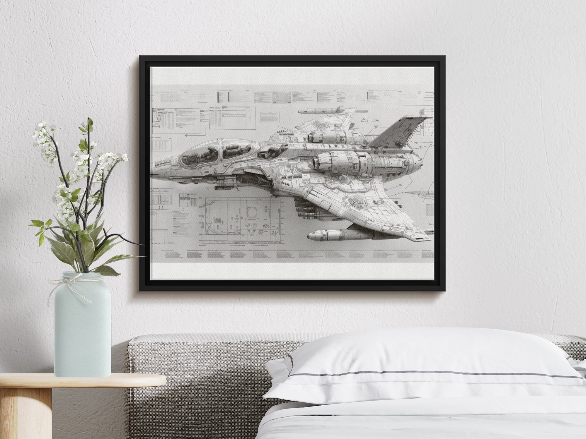 Detailed Sci-fi Spaceship Blueprint Art, Futuristic Starcraft Design ...