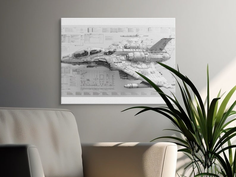 Detailed Sci-fi Spaceship Blueprint Art, Futuristic Starcraft Design ...