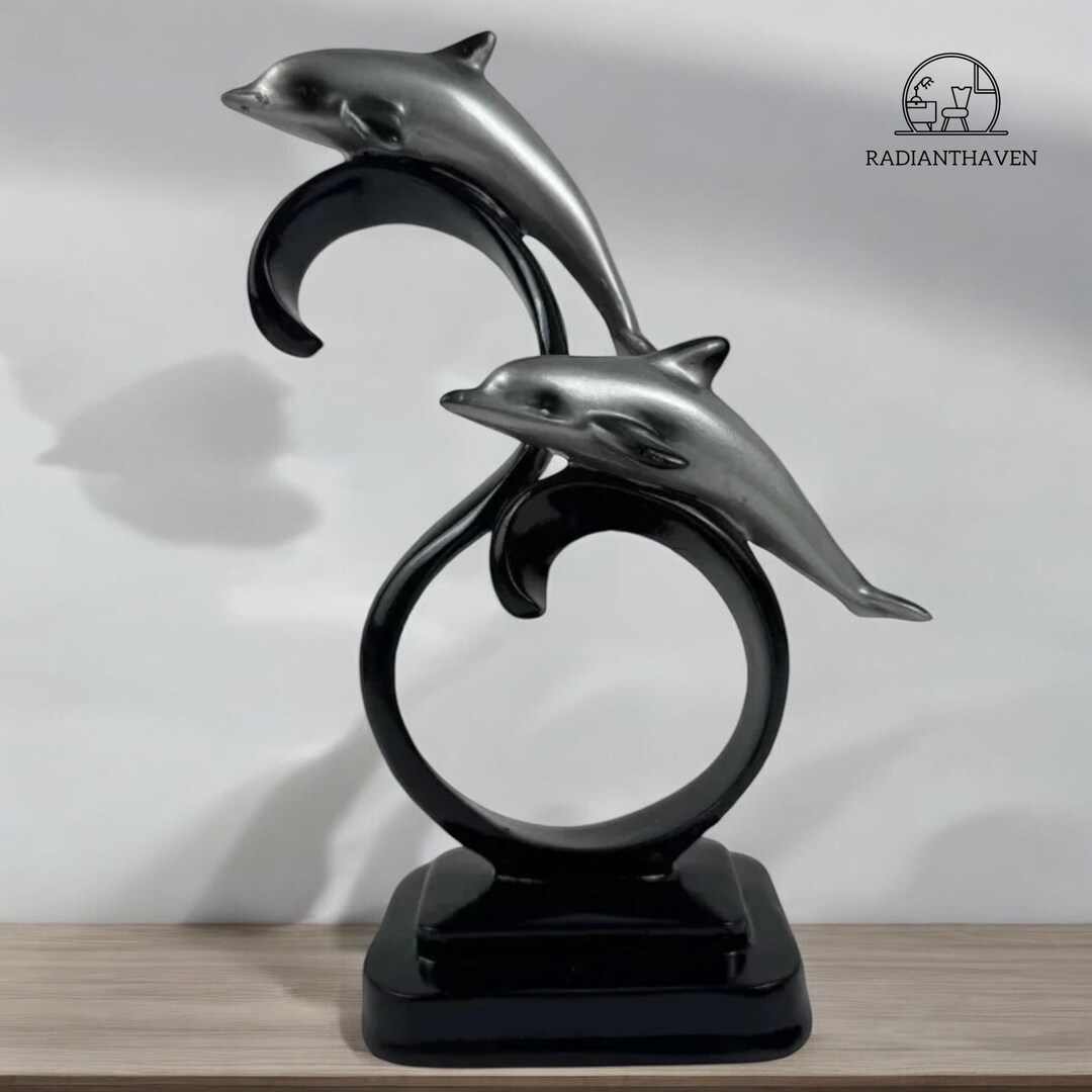 Elegant Grey Dolphin Sculpture Office Decoration Resin Pod of Dolphins ...