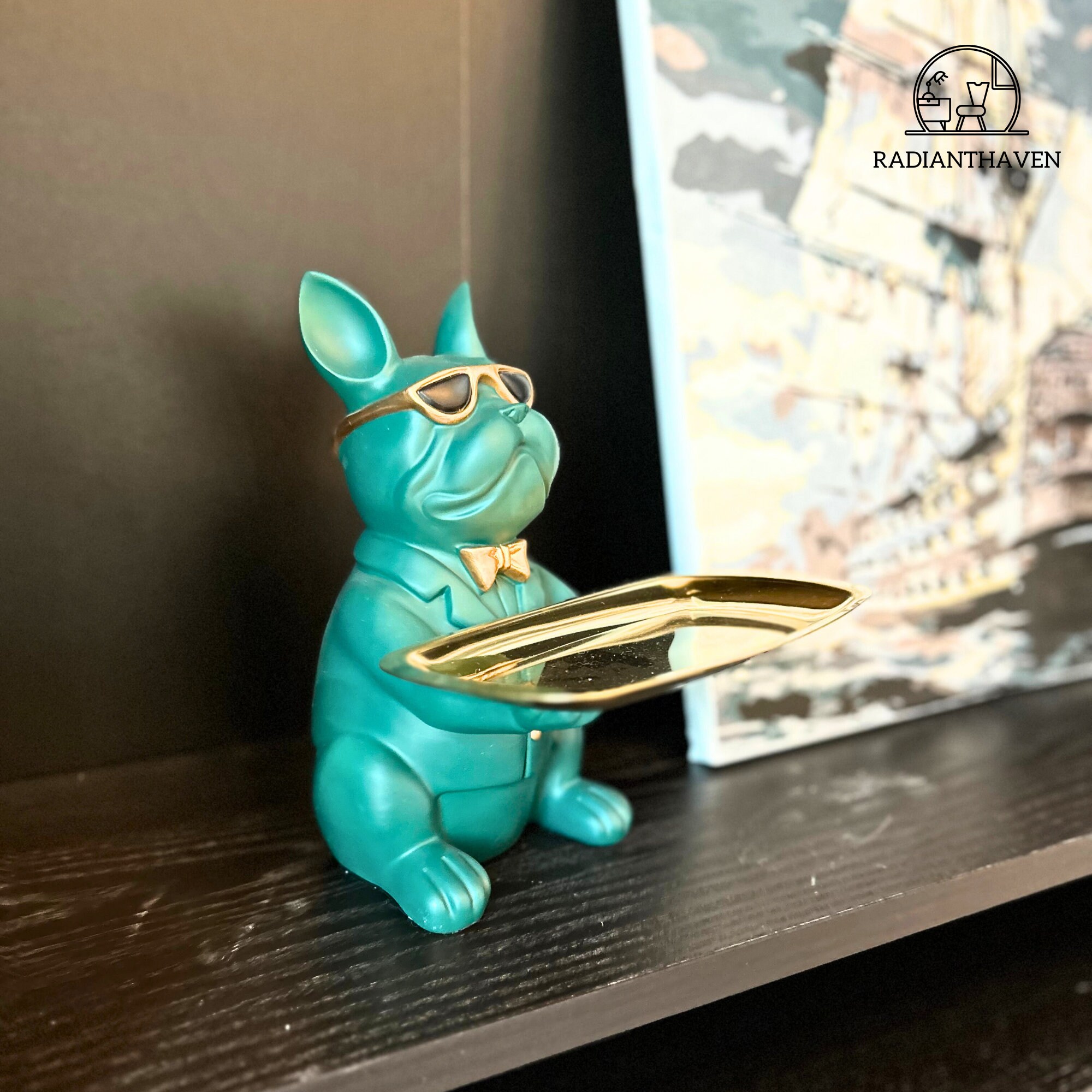 Resin Bulldog Statue With Two Storage Trays, Strange Key Holder Set ...