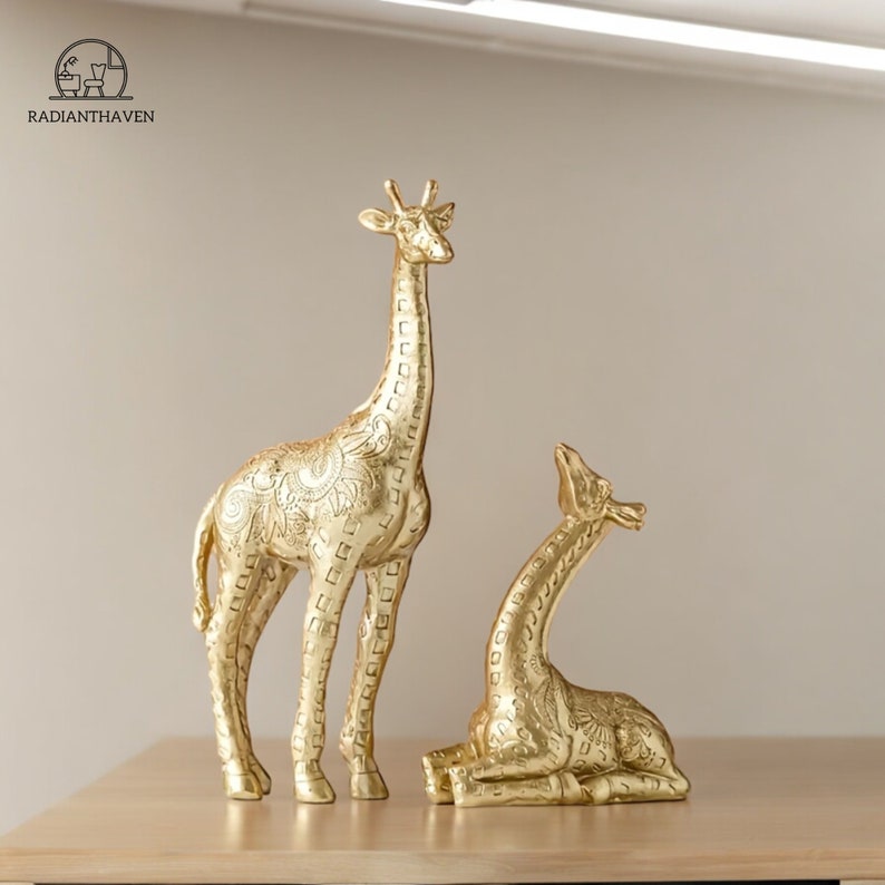Golden Statue Art Craft, Resin Figurine 2pcs Set Giraffe Ornament ...