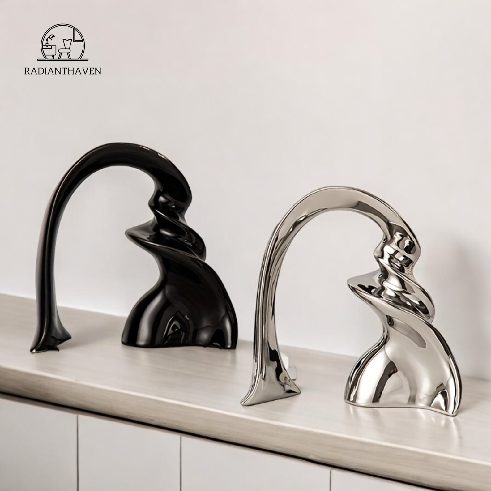 Luxury Silver Abstract Art Decor Electroplated Ceramic Figurine Office ...