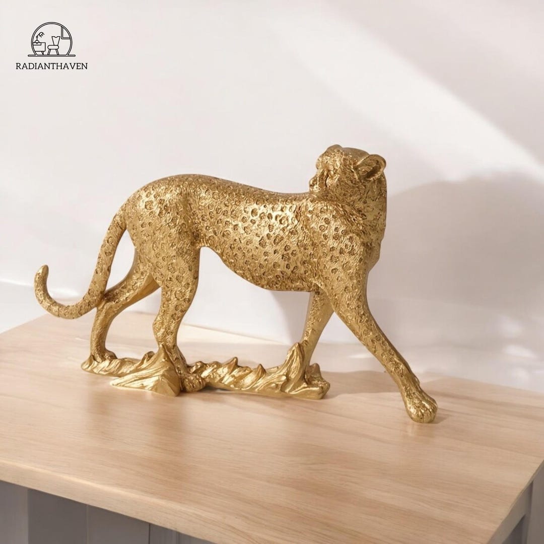Retro Cheetah Statue - Feng Shui Decor, Resin Animal Figurine Sculpture ...