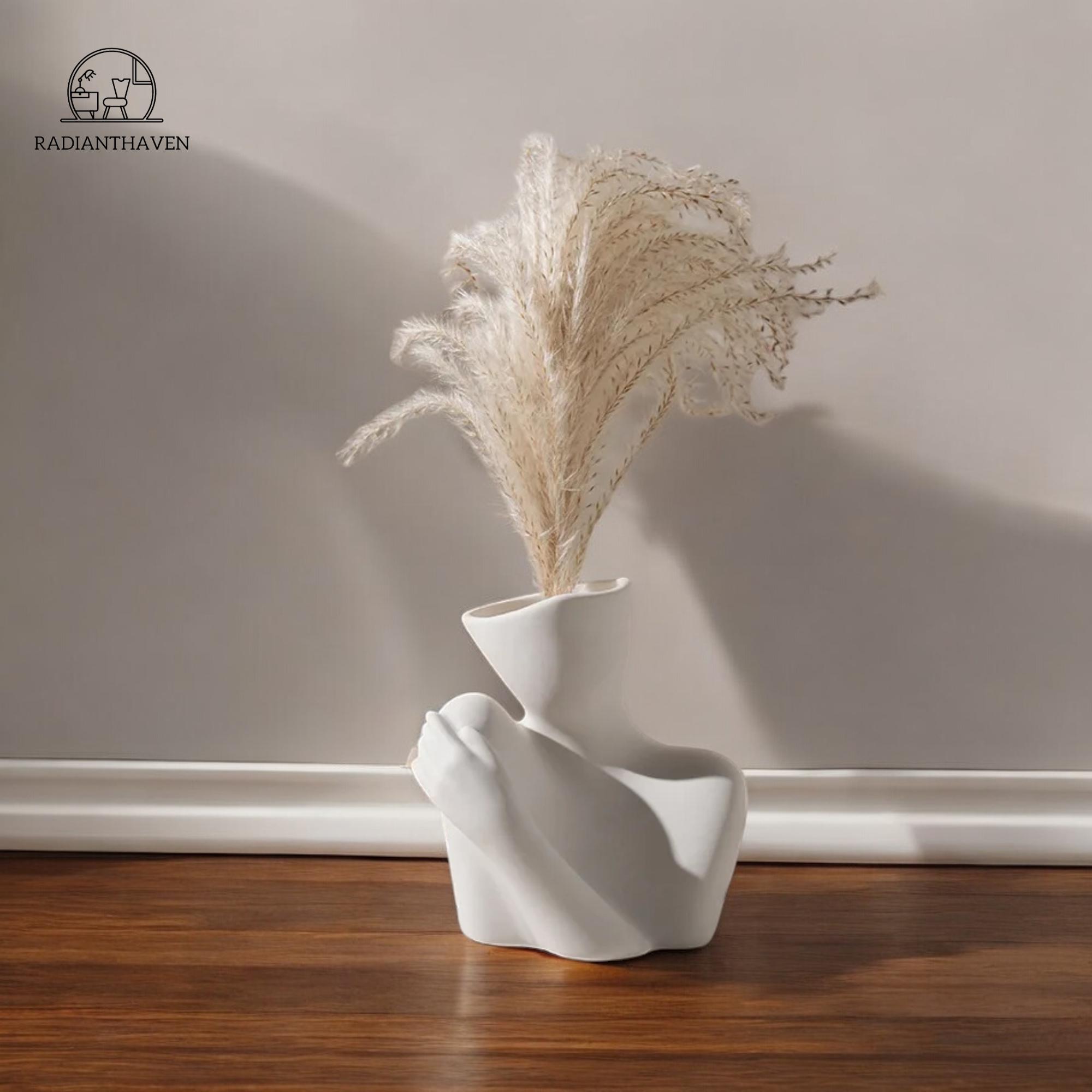 Ceramic Human Body Art Flower Vase Cortaderia Selloana Container Nordic ...