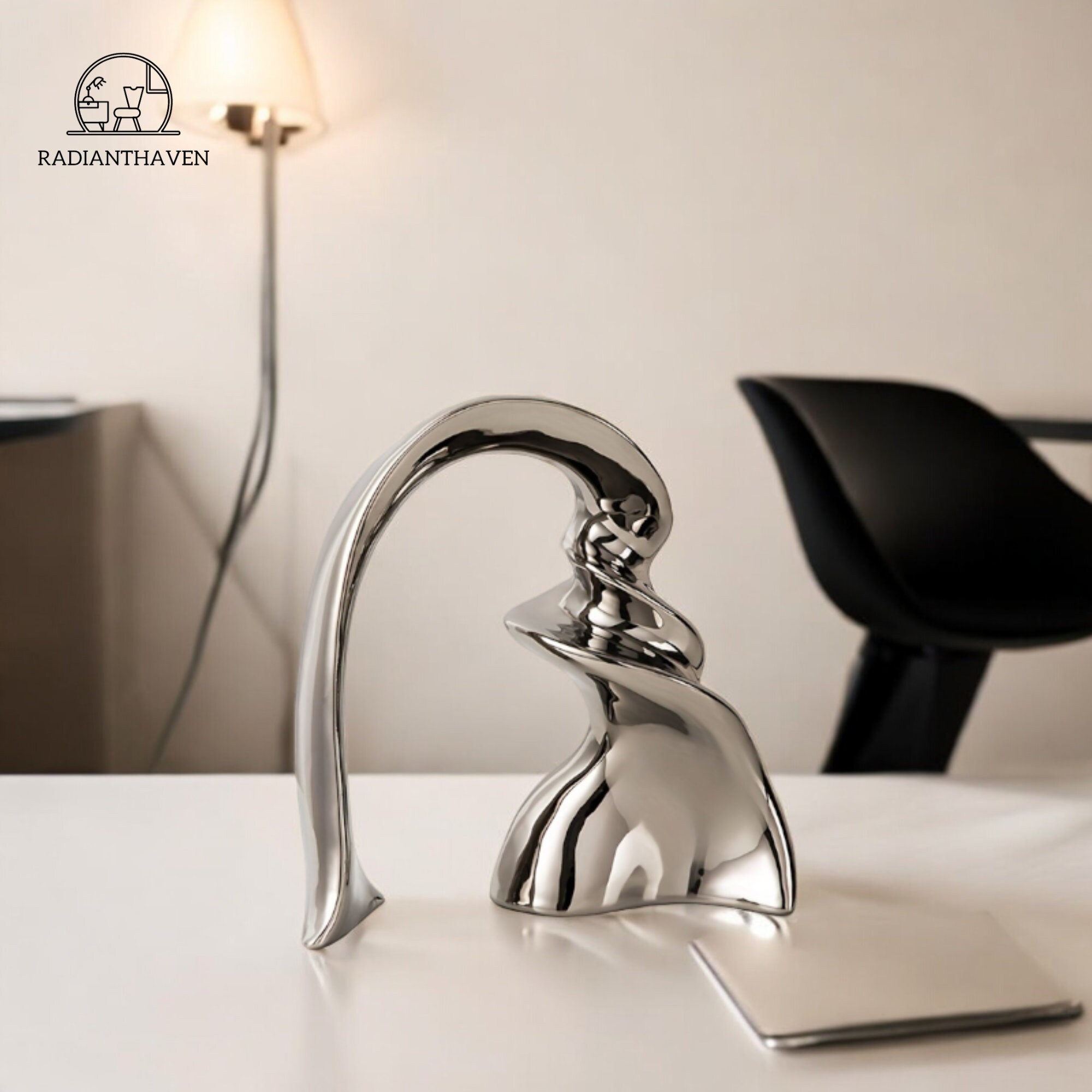 Luxury Silver Abstract Art Decor - Electroplated Ceramic Figurine ...