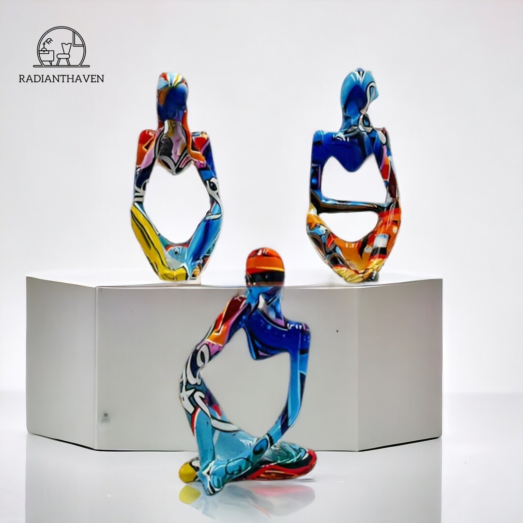 Elegant Statues of Abstract Thinkers 3 Set, Modern Resin Figurines for ...