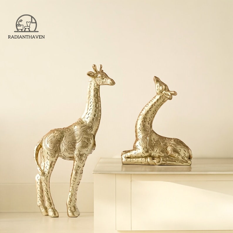 Golden Statue Art Craft, Resin Figurine 2pcs Set Giraffe Ornament ...