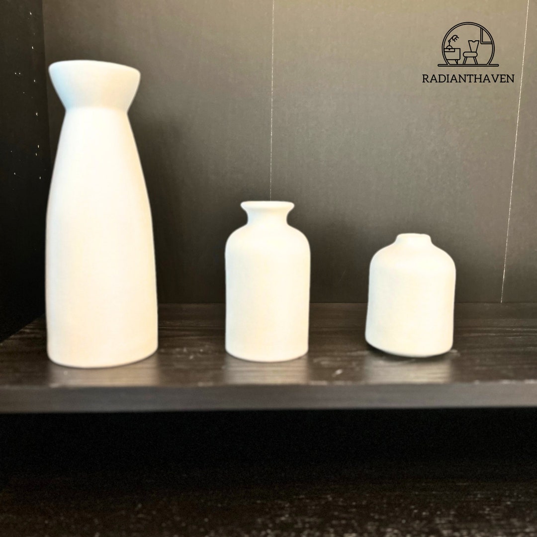 White Vases Set, Living Room Flower Arrangement, Decorative Bud Vase ...