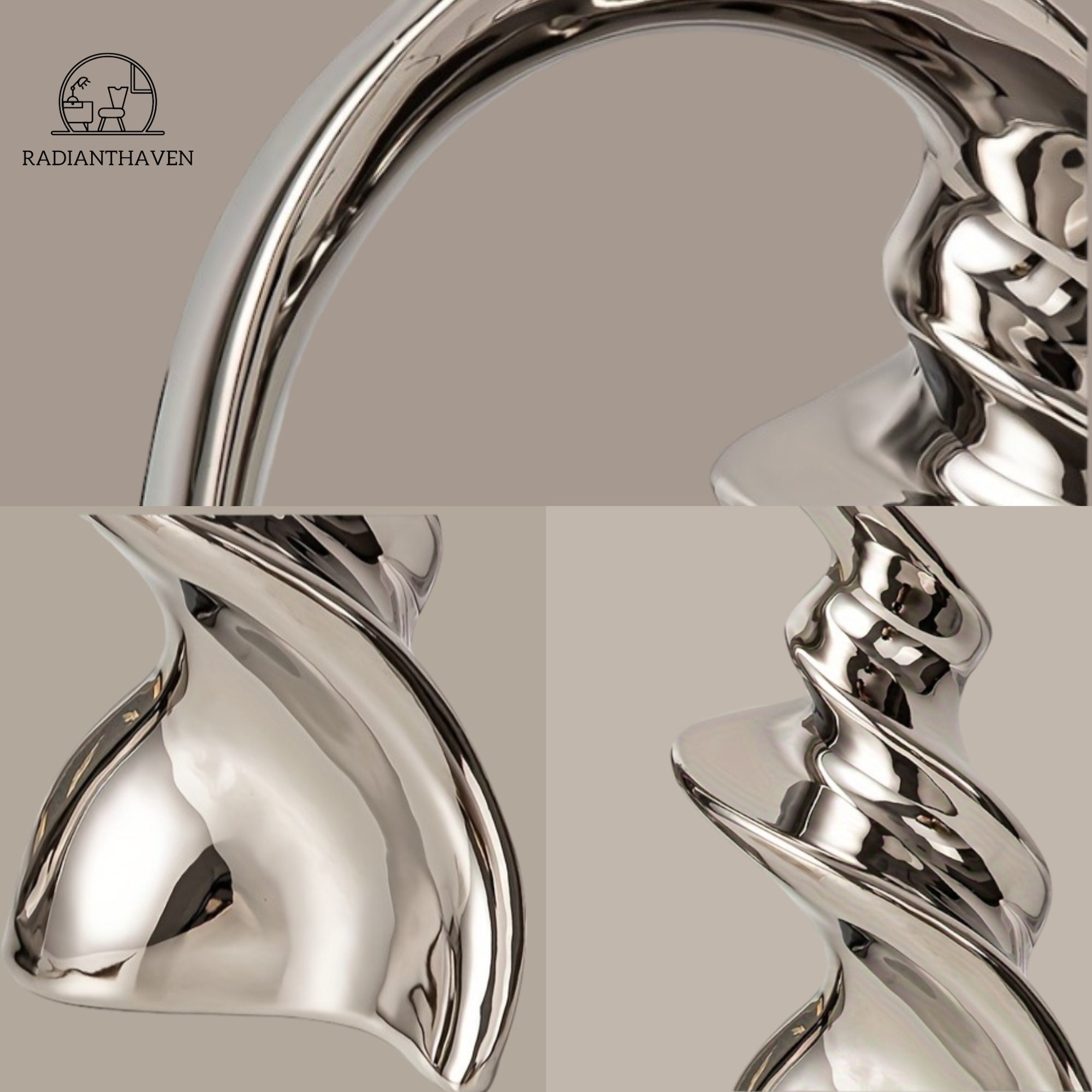 Luxury Silver Abstract Art Decor - Electroplated Ceramic Figurine ...